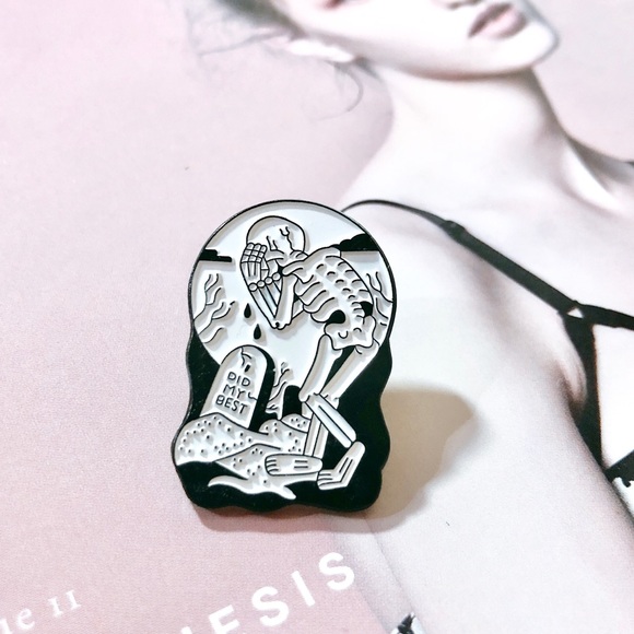Jewelry | Skull Sad Tomb Death Enamel Pin Brooch | Poshmark